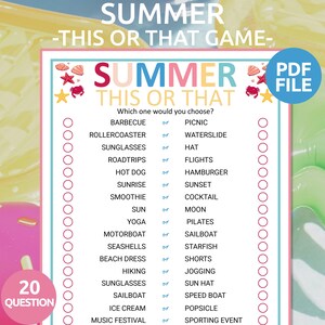Summer This or That Game | Summer Games | Summer Activities | Printable ...