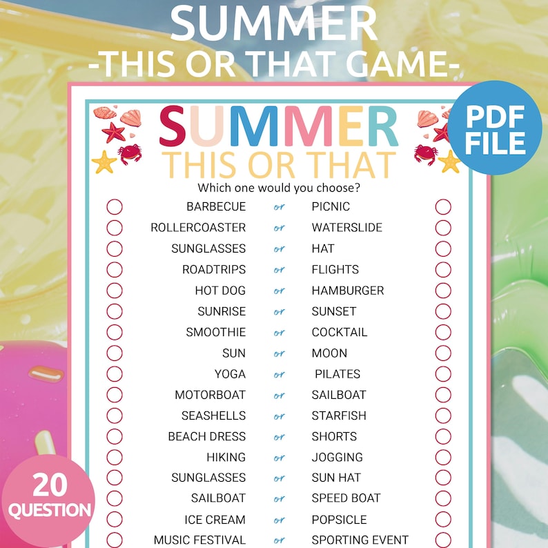 Summer This or That Game | Summer Games | Summer Activities | Printable ...