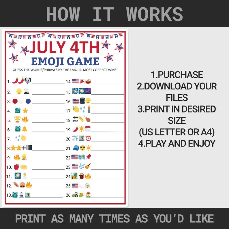 4th of July Emoji Game | Printable Independence Day Emoji Pictionary ...