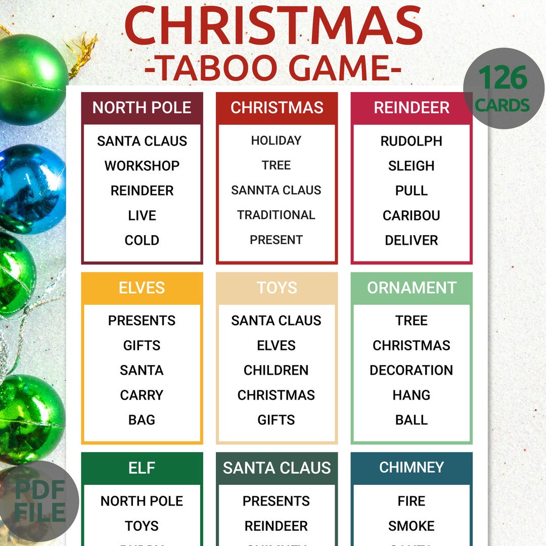 Christmas Taboo Game | Christmas Forbidden Words | Printable Christmas ...