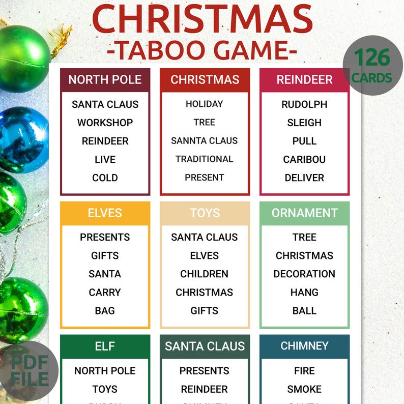Christmas Taboo Game | Christmas Forbidden Words | Printable Christmas ...