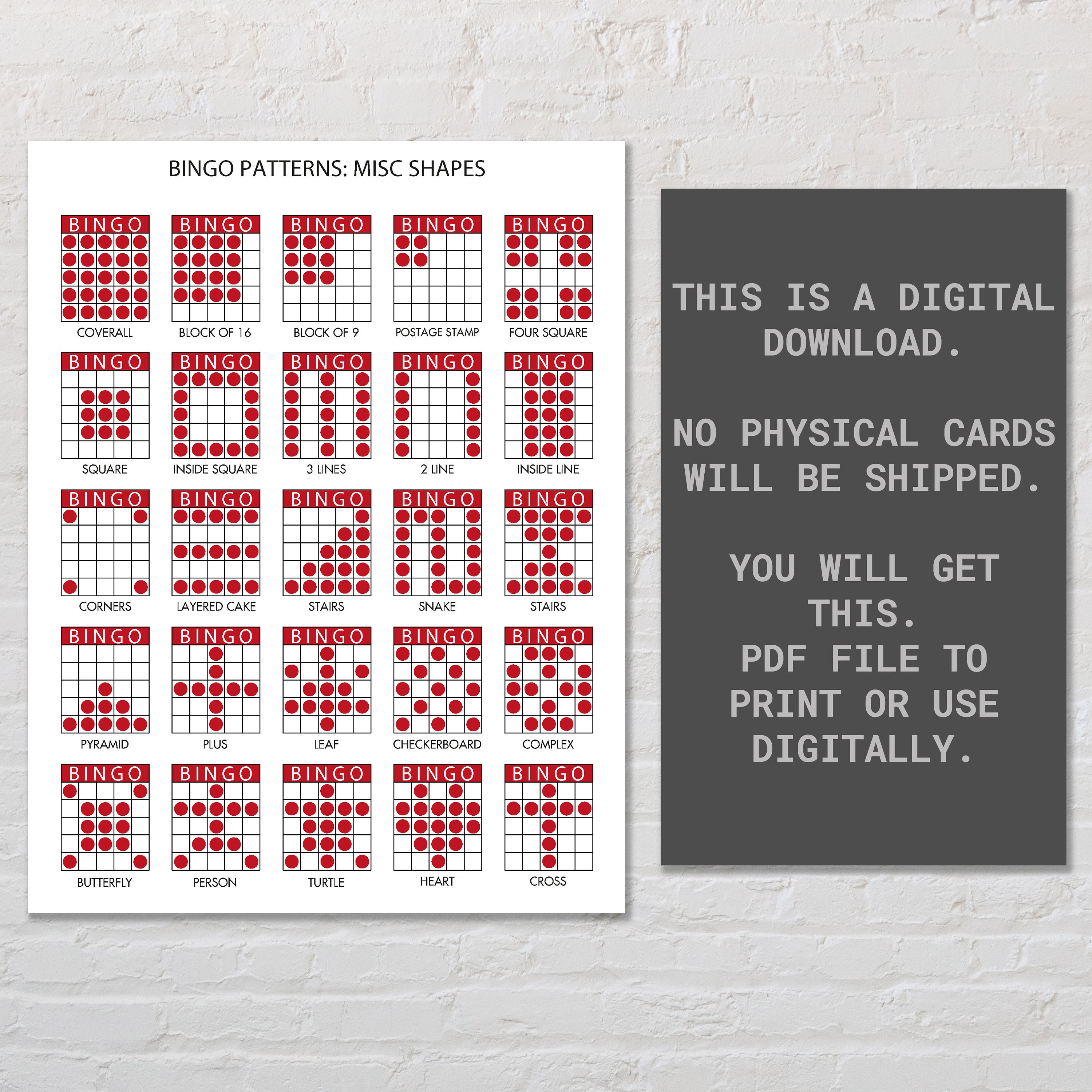 100 Bingo Patterns Printable Fun Bingo Party Game Bingo Winning ...