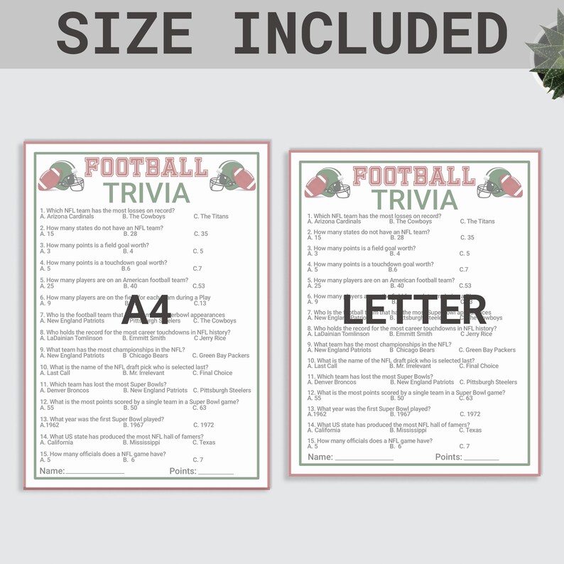 Football Trivia Game | Printable Trivia Questions | Football Party Game ...