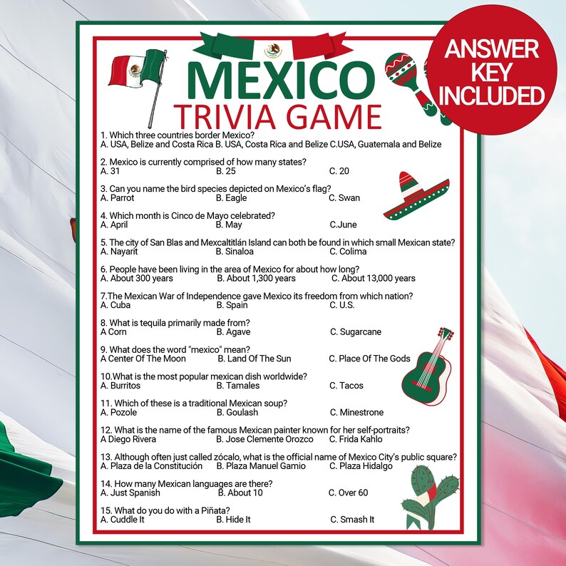 Mexico Trivia Game | Mexican Party Game | Fun Mexico Trivia | Spanish ...