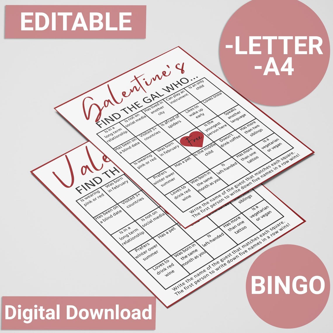 Valentines Day Find the Guest Bingo Game | Valentine's Get to Know You ...