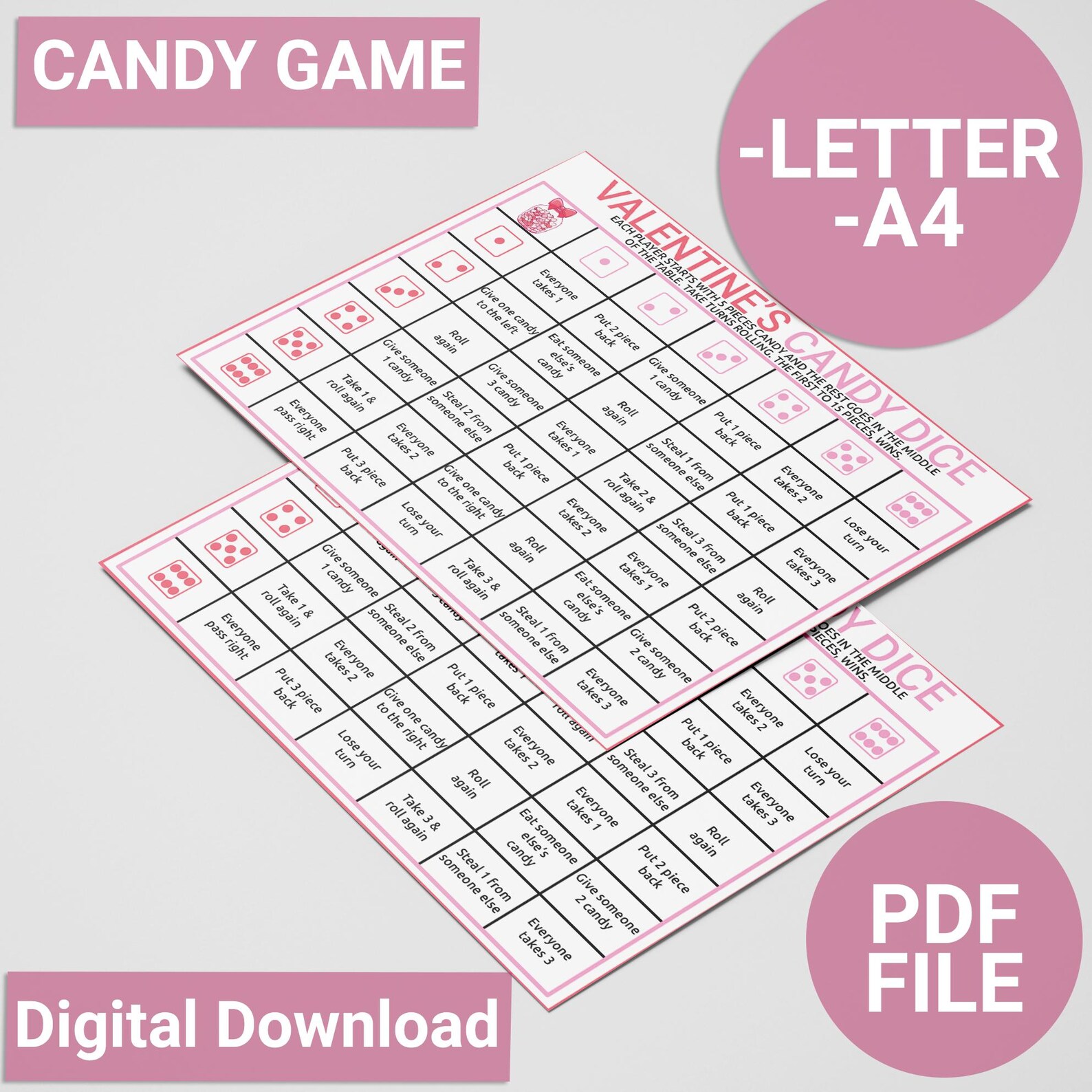 Printable Valentines Dice Game | Valentine's Day Candy Dice Game ...