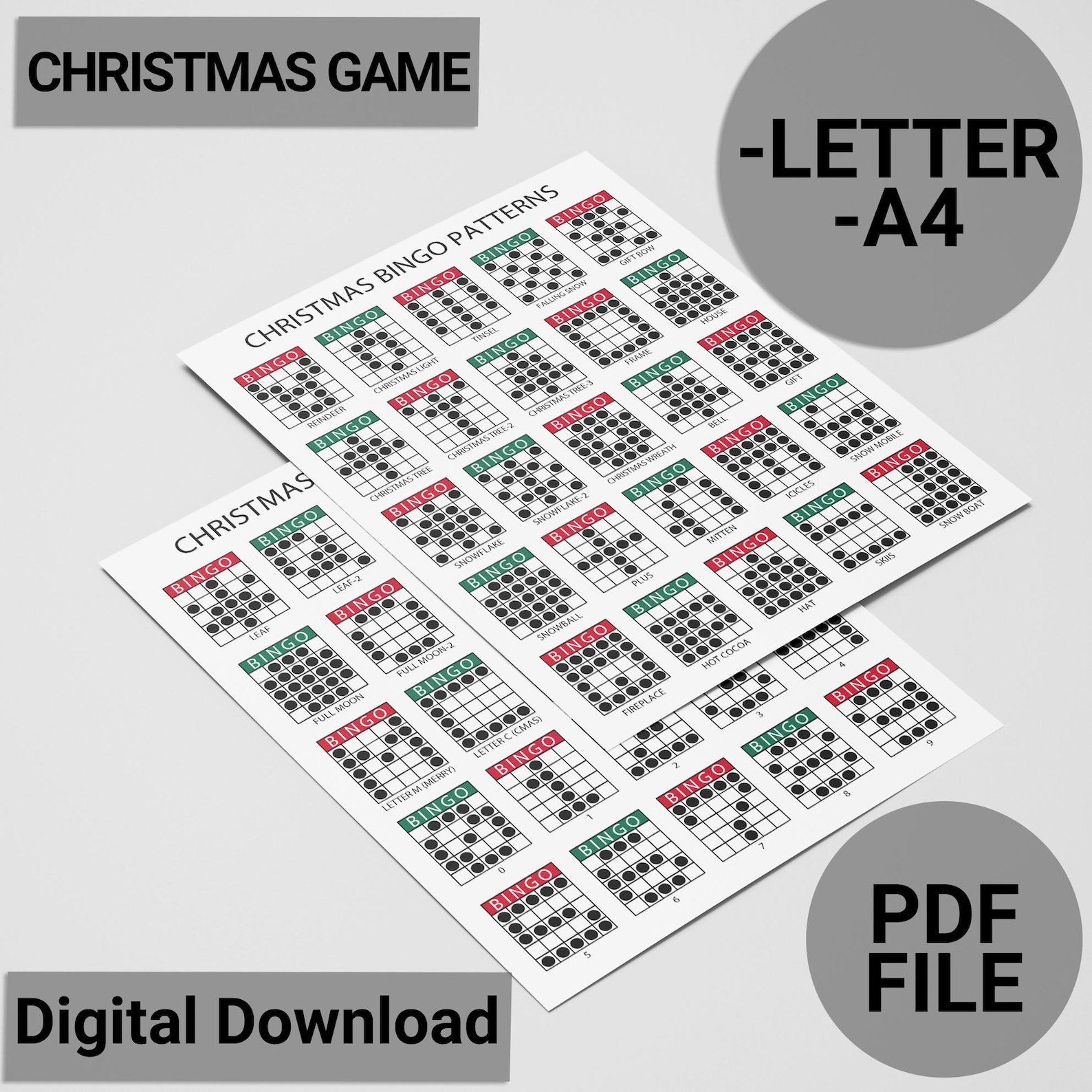 Christmas Bingo Patterns | Printable Christmas Bingo Party Game | 50 ...