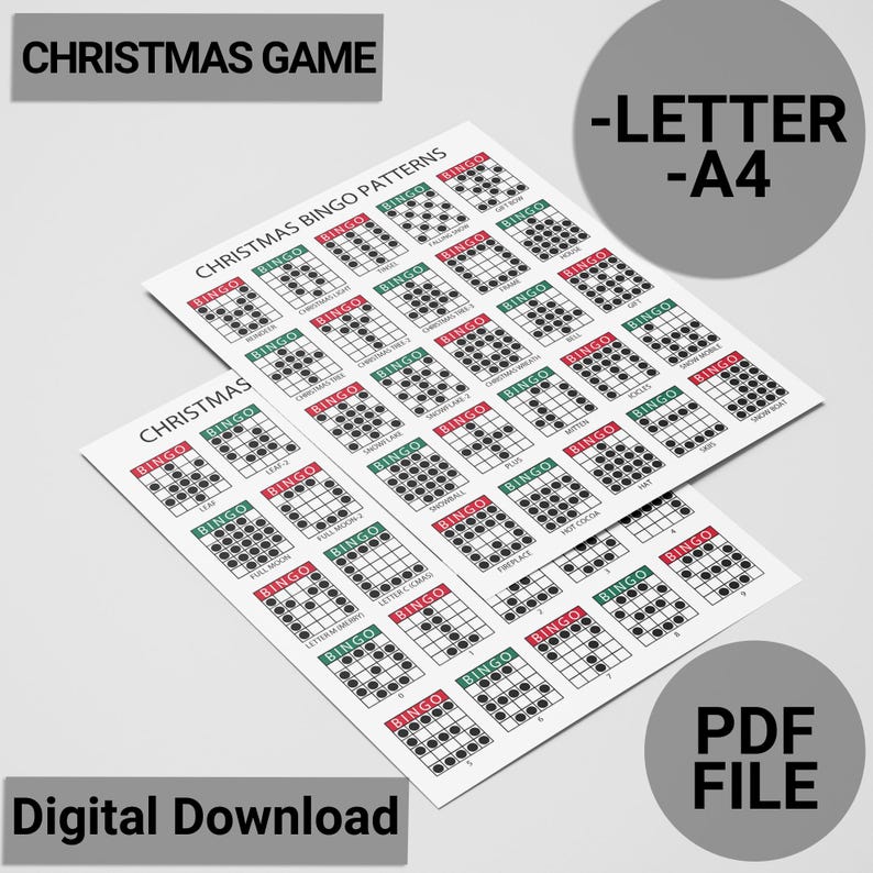 Christmas Bingo Patterns | Printable Christmas Bingo Party Game | 50 ...