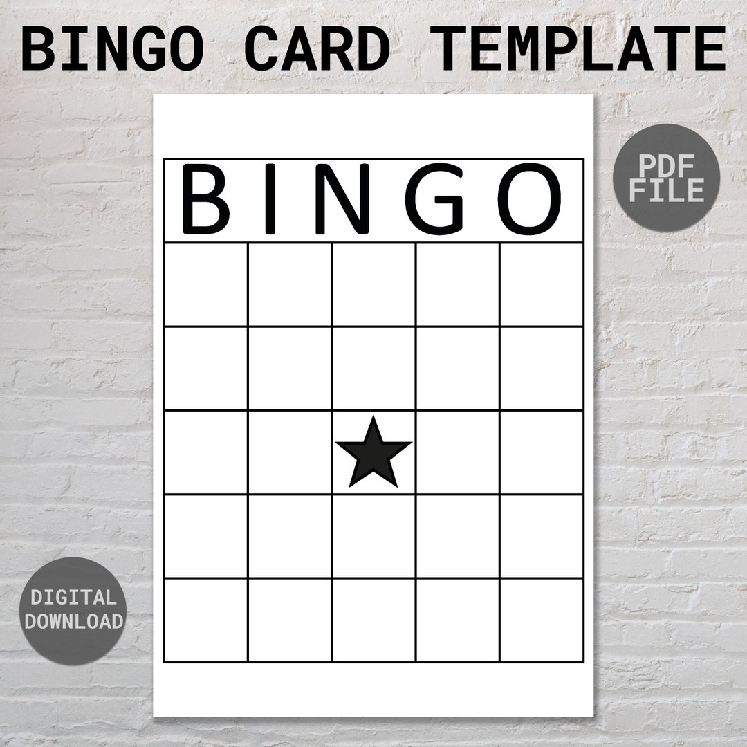 Blank Bingo Card Template Fun Bingo Party Game Printable Bingo Game ...