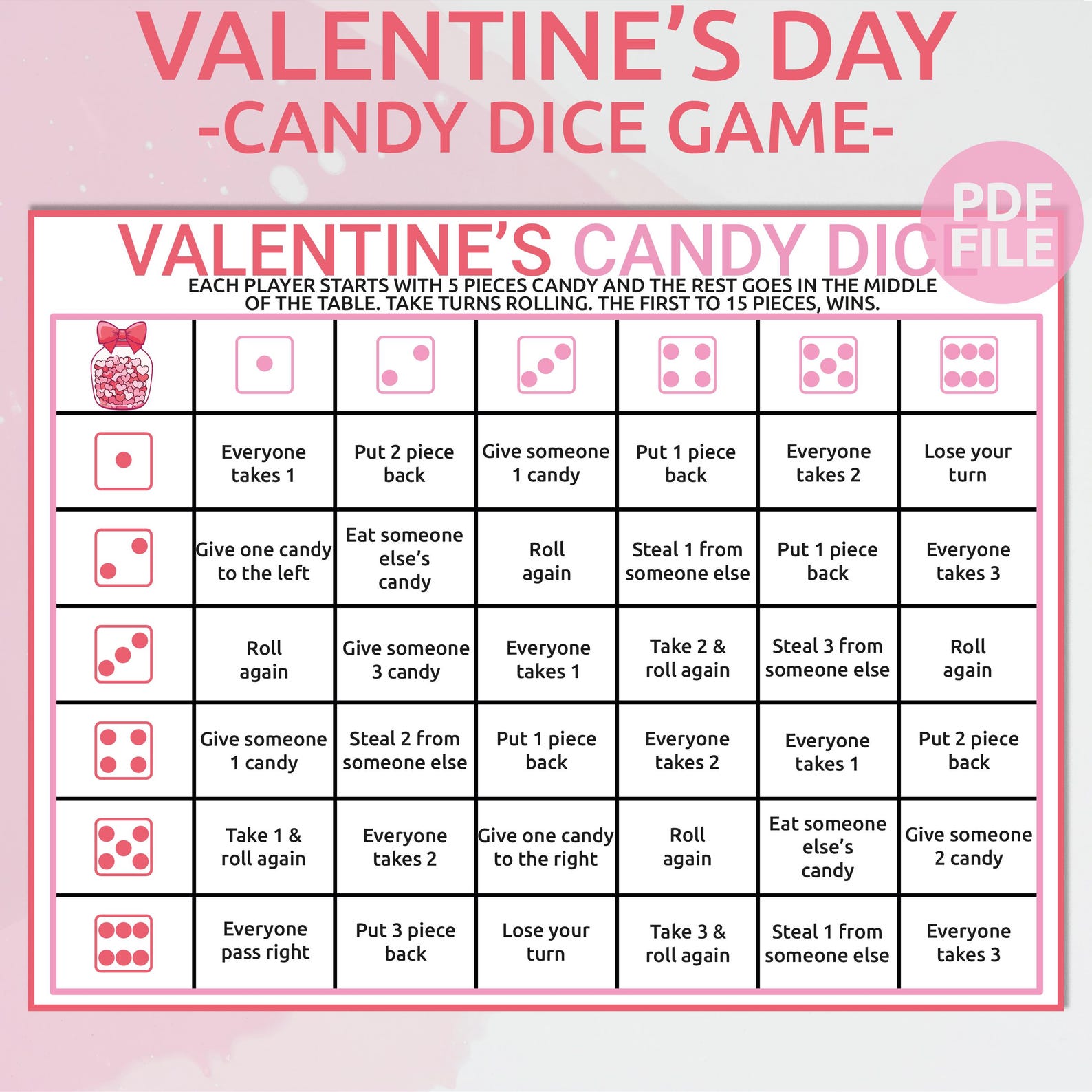Printable Valentines Dice Game | Valentine's Day Candy Dice Game ...