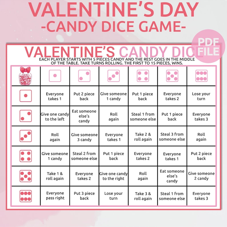 Printable Valentines Dice Game | Valentine's Day Candy Dice Game ...
