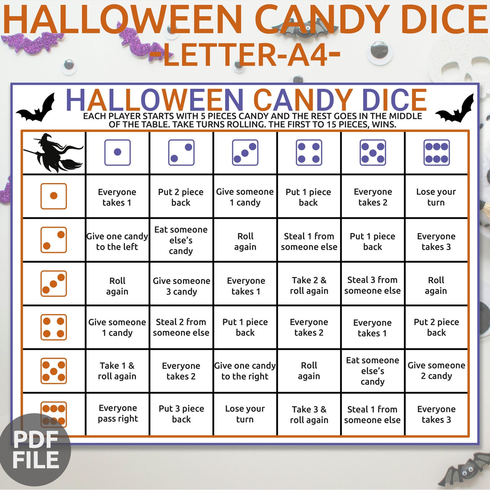 Halloween Candy Dice Game | Halloween Candy Game | Halloween Party ...