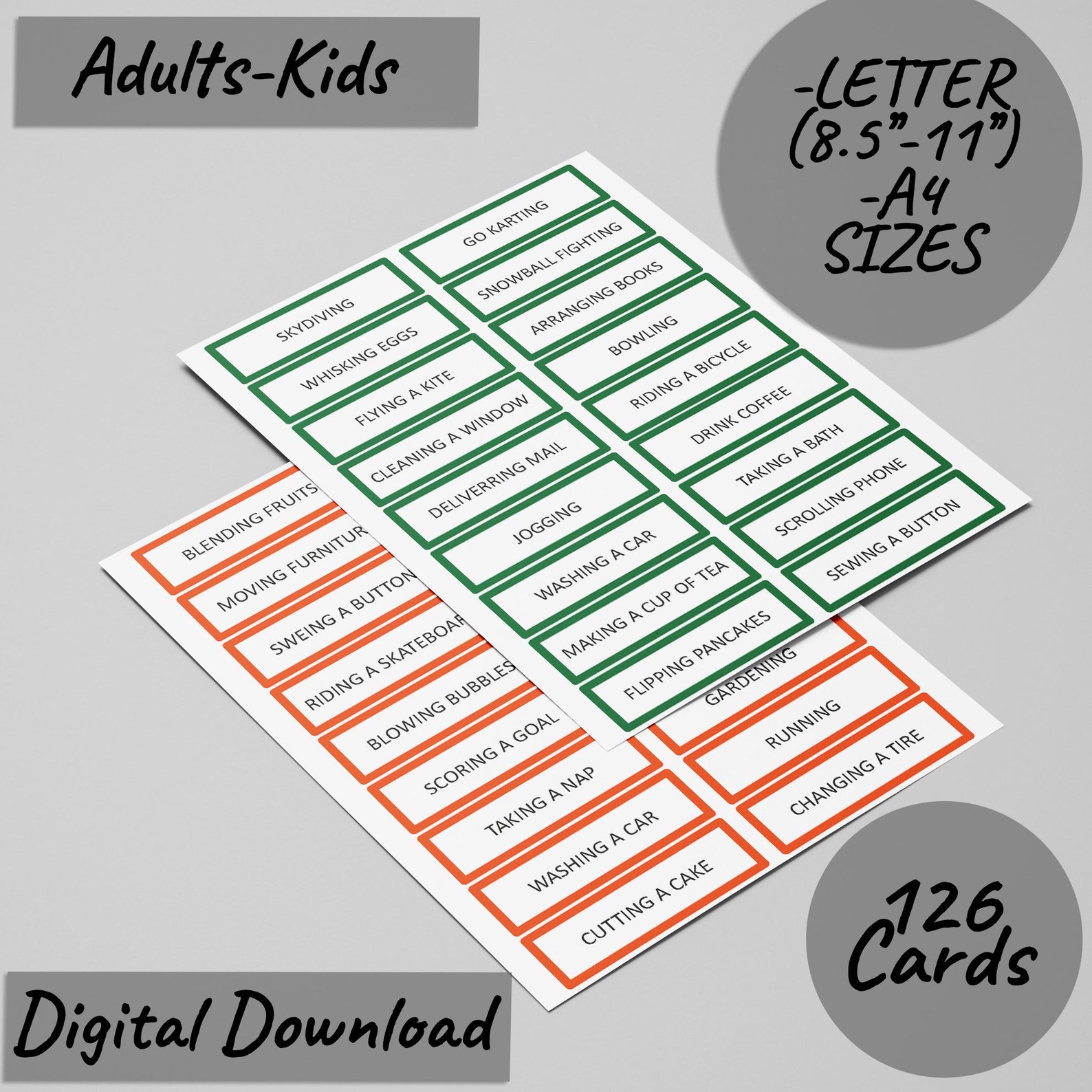 Printable Charades Game | Family Charades Game | Printable Charades for ...