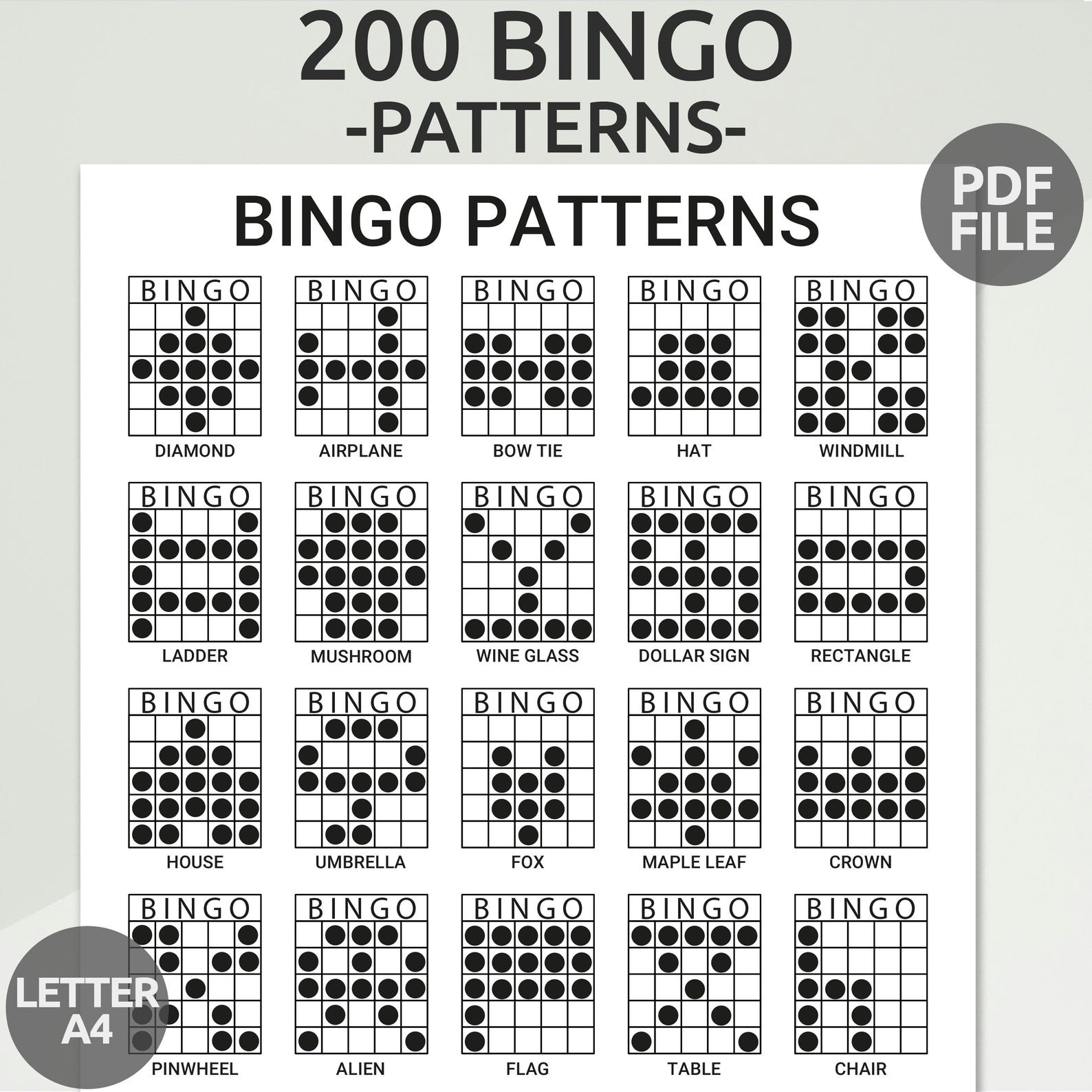 200 Bingo Patterns | Printable Fun Bingo Party Game | Bingo Winning ...