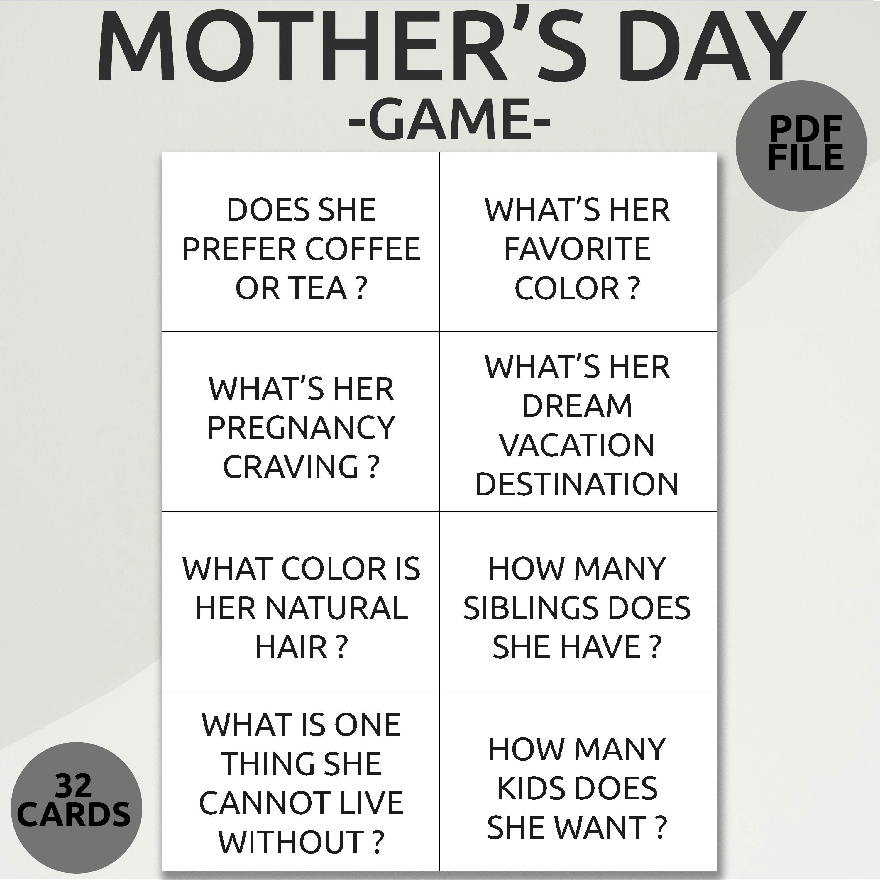 Mother's Day Party Games Who Knows the Mom to Be Best Who Knows Mommy ...