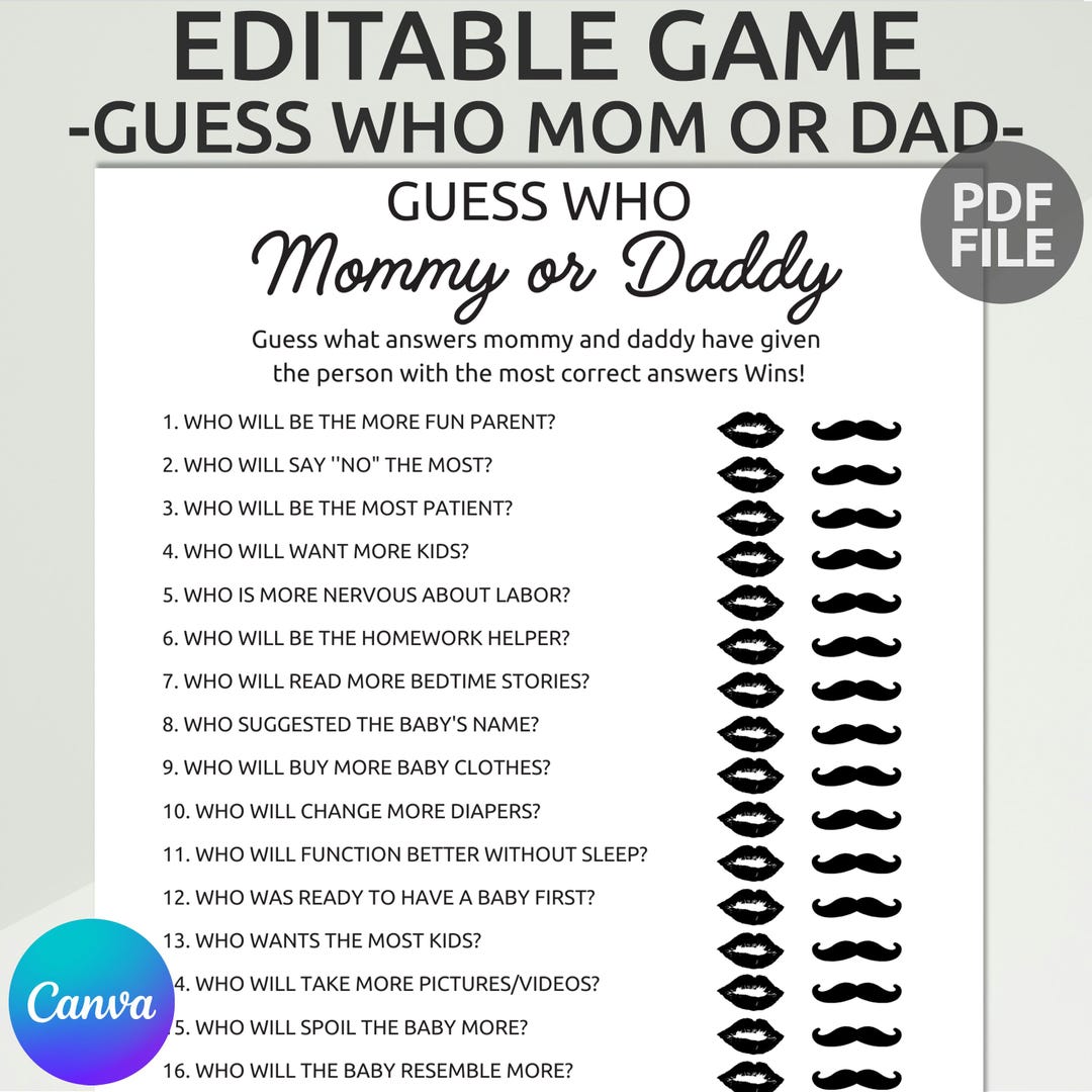 Guess Who Mommy or Daddy Game | Guess Who Mom or Dad Game Template ...