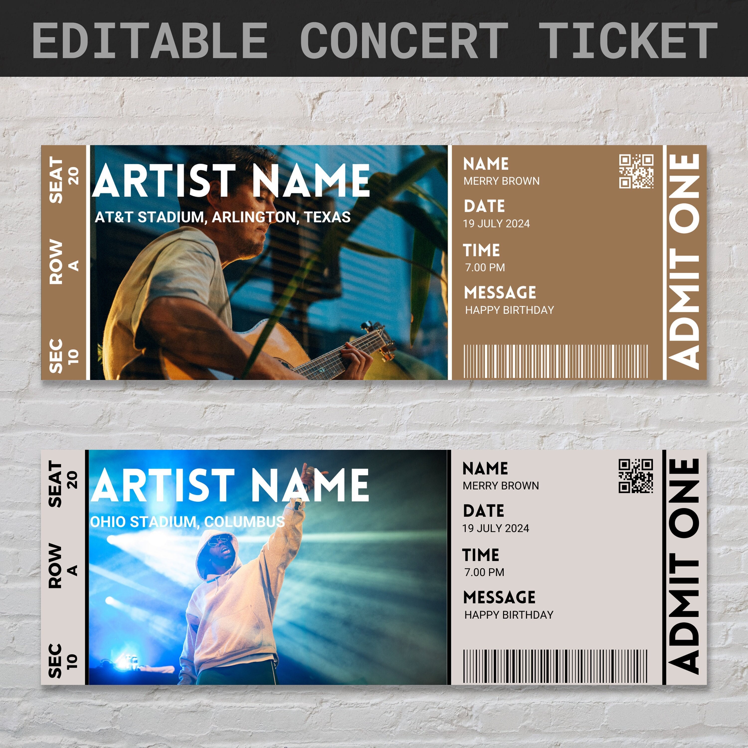 Editable Concert Ticket Template Custom Concert Ticket Personalized ...