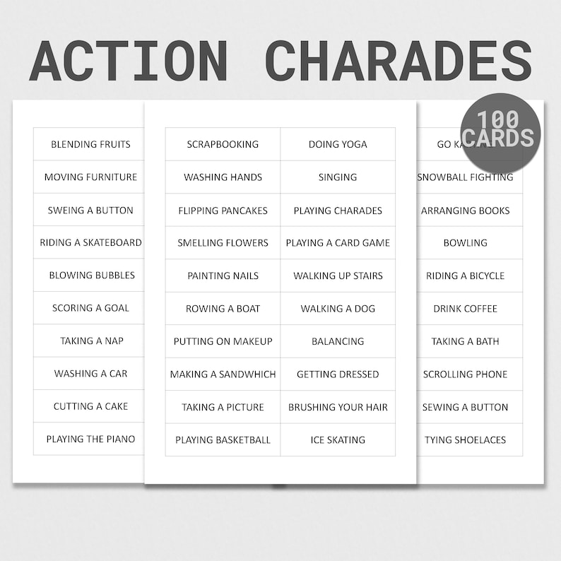 Printable Charades Game Family Charades Game Printable Charades for ...