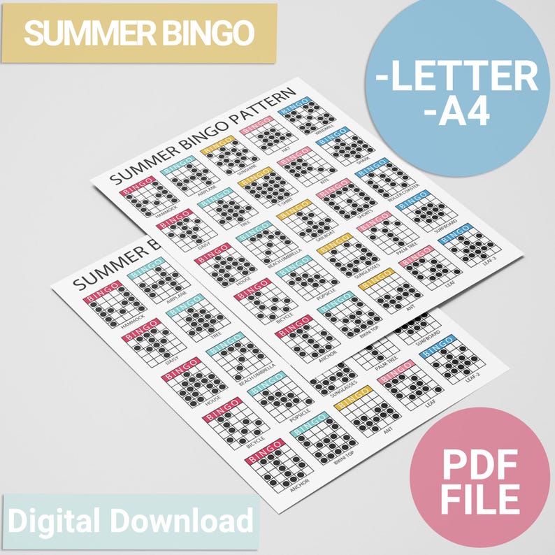 Summer Bingo Pattern | Summertime Bingo Card | Printable Summer Bingo ...