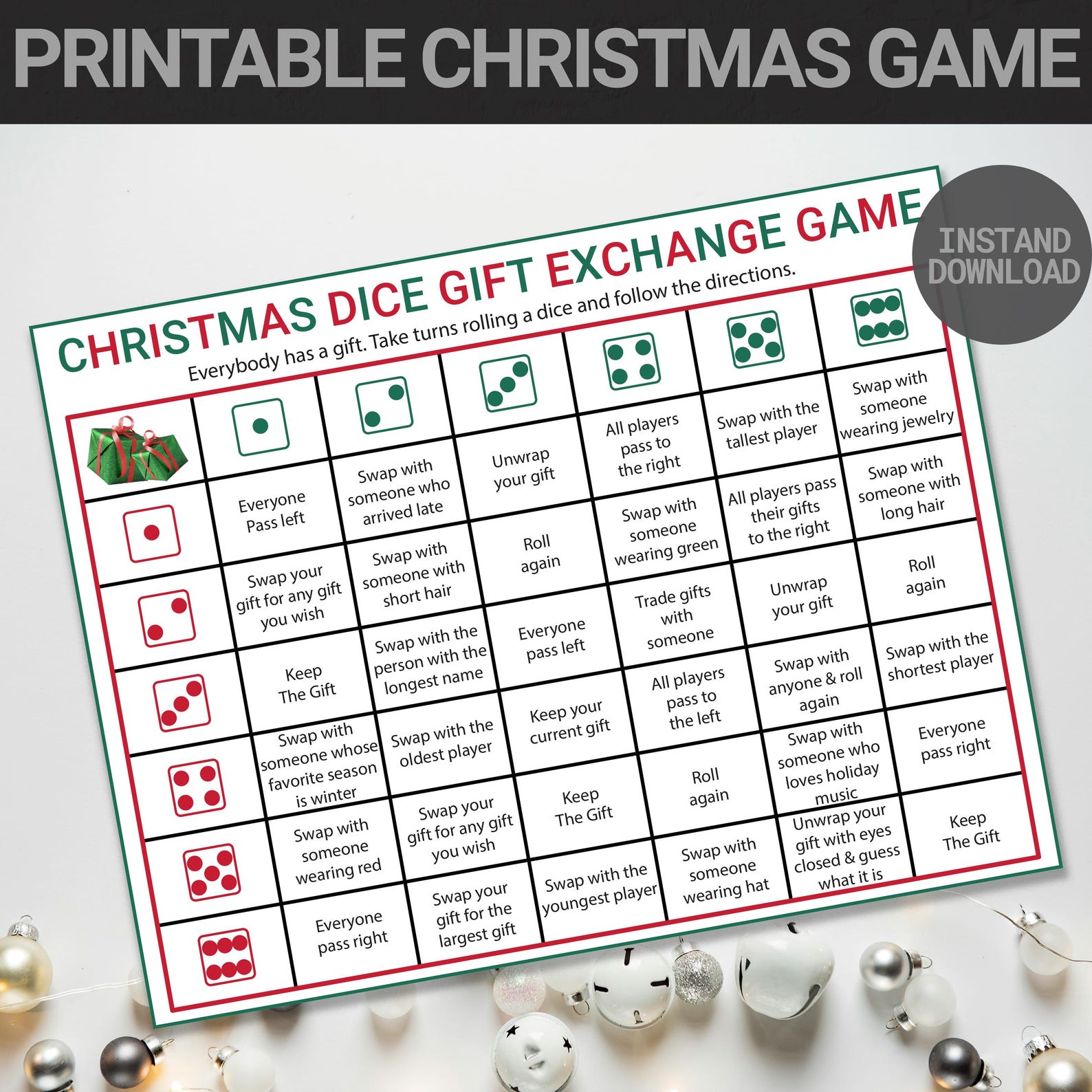 Christmas Gift Exchange Dice Game | Printable Christmas Party Group ...
