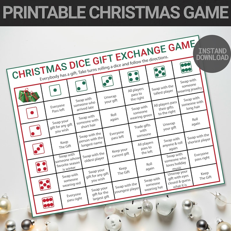 Christmas Gift Exchange Dice Game | Printable Christmas Party Group ...