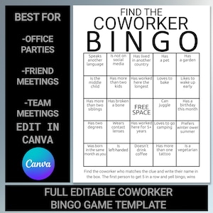 Editable Coworker Bingo | Find Someone Who Bingo Game | Team Building ...