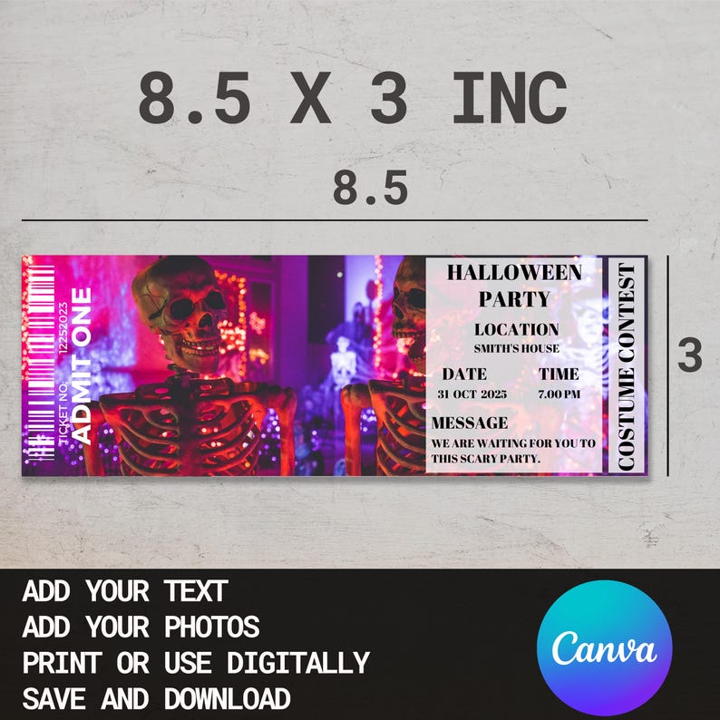 Editable Halloween Ticket Invitation | Halloween Party Ticket ...
