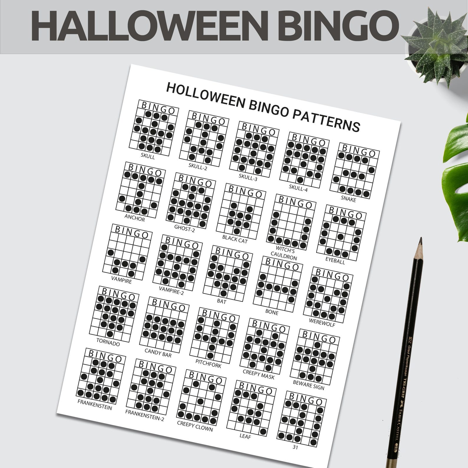 Halloween Bingo Patterns | Printable Holloween Bingo Party Game | 50 ...
