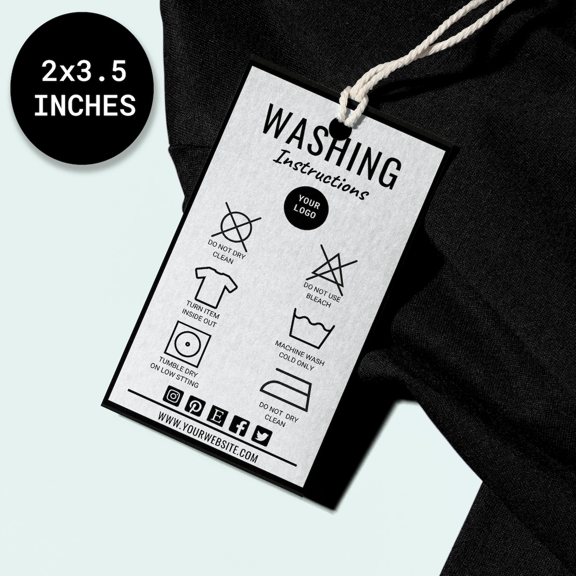 Editable Washing Instructions Card Template Printable Clothing Care ...