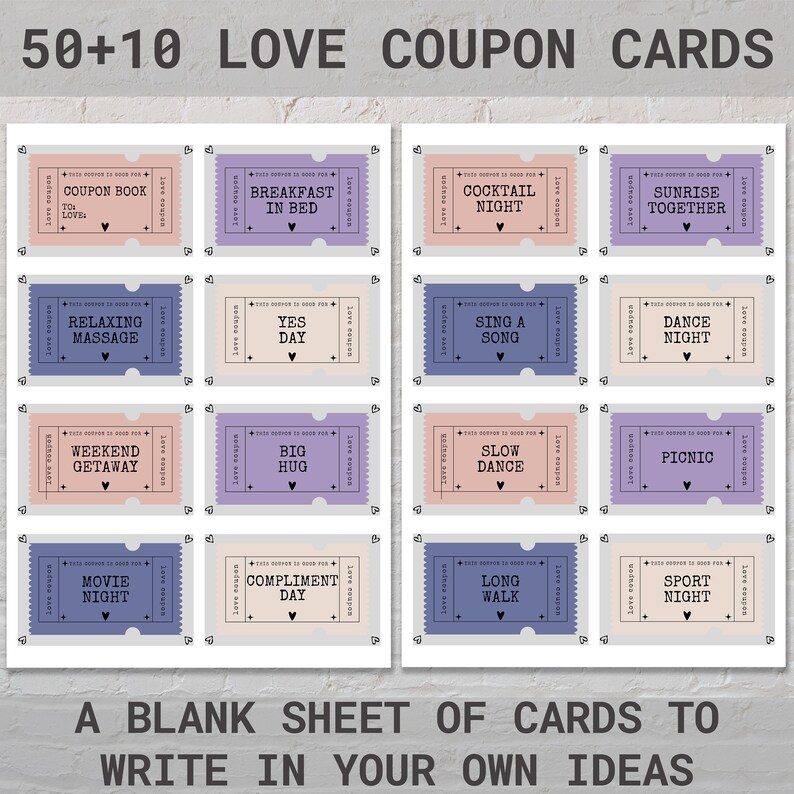 Customizable Love Coupon Book Printable Coupon Book Love Coupon Valentine's Day Gift Coupons for ...