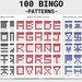 100 Bingo Patterns Printable Fun Bingo Party Game Bingo Winning ...