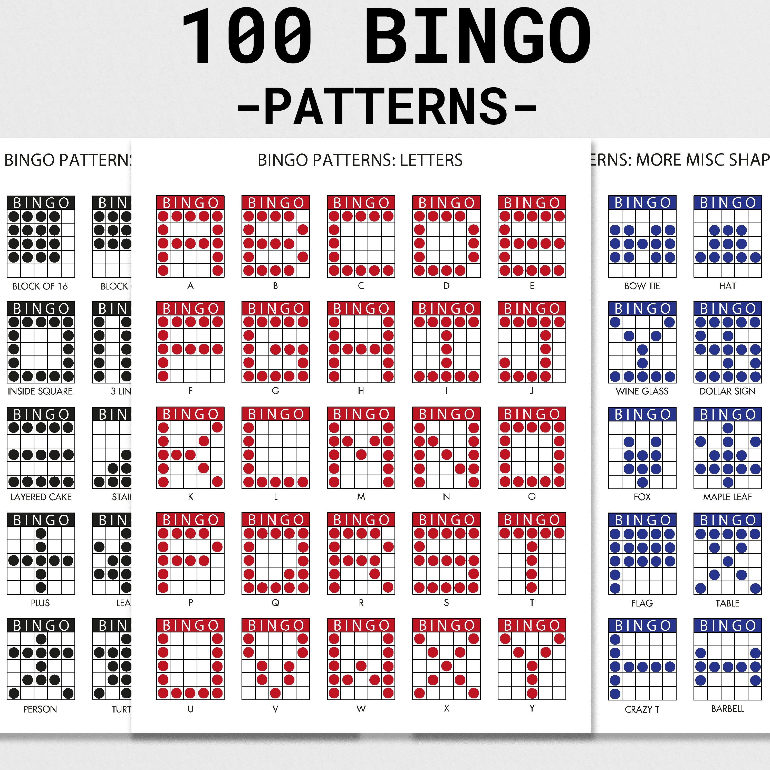100 Bingo Patterns | Printable Fun Bingo Party Game | Bingo Winning ...