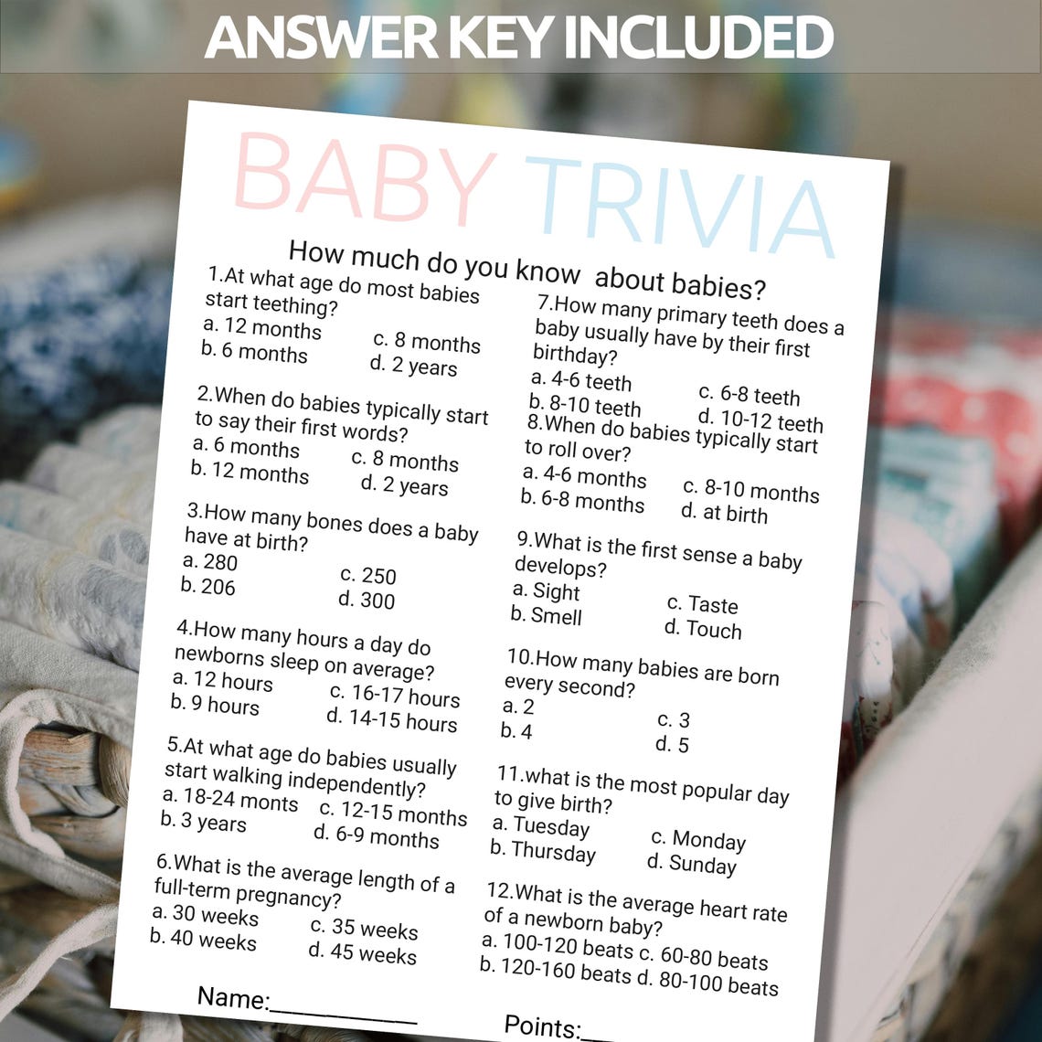 Baby Shower Trivia Game | Editable Baby Trivia Game | Custom Baby ...