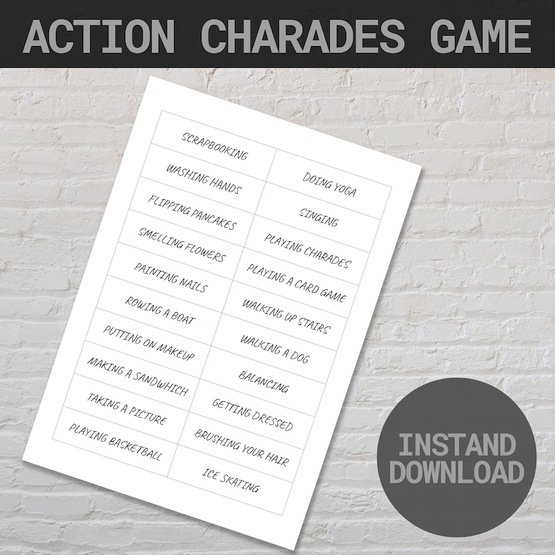Printable Charades Game Family Charades Game Printable Charades for ...