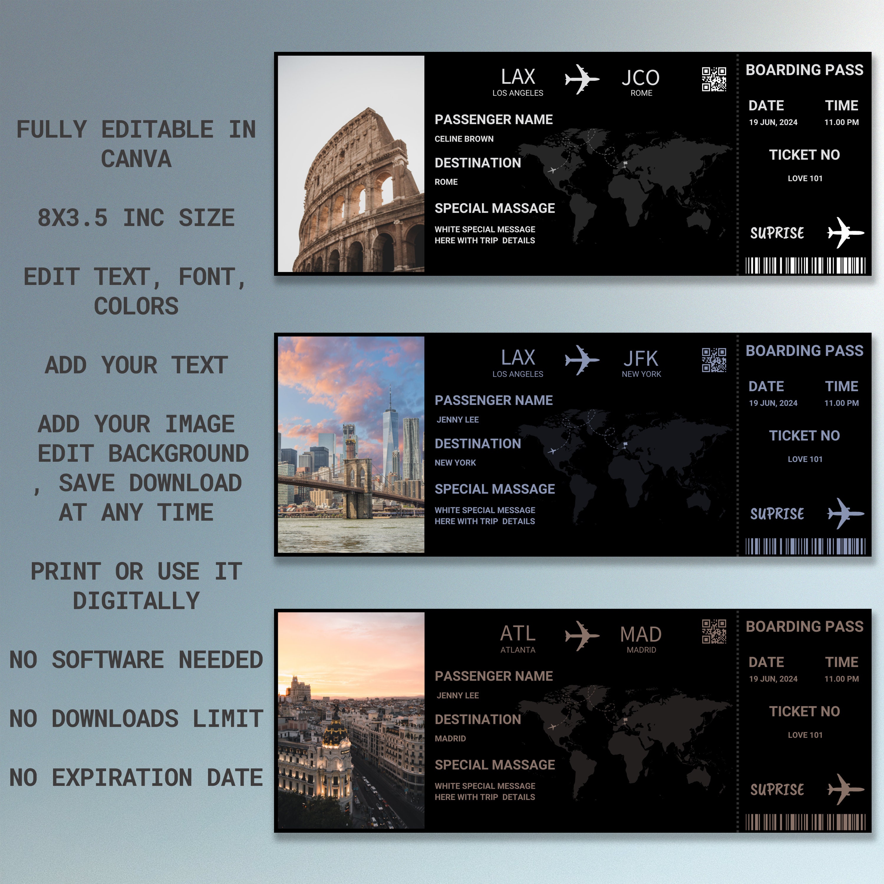 Bearbeitbare Bordkartenvorlage | Druckbare Flugticket | Bordkarte ...