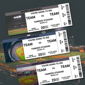 Baseball Game Ticket | Editable Baseball Ticket Gift | Birthday ...