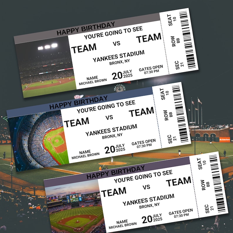 Baseball Game Ticket | Editable Baseball Ticket Gift | Birthday ...
