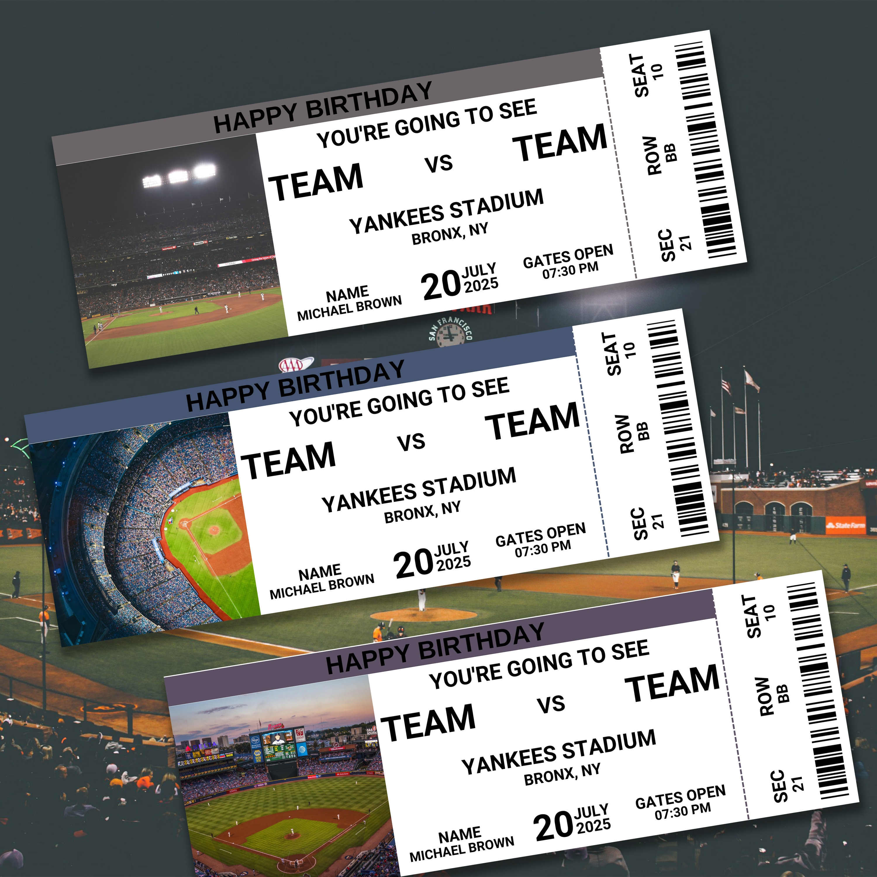 Baseball Game Ticket | Editable Baseball Ticket Gift | Birthday ...