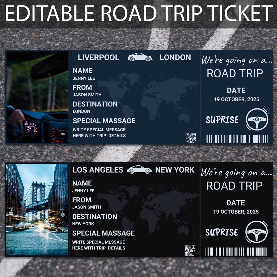 Editable Road Trip Ticket | Printable Road Trip Ticket | Road Trip ...