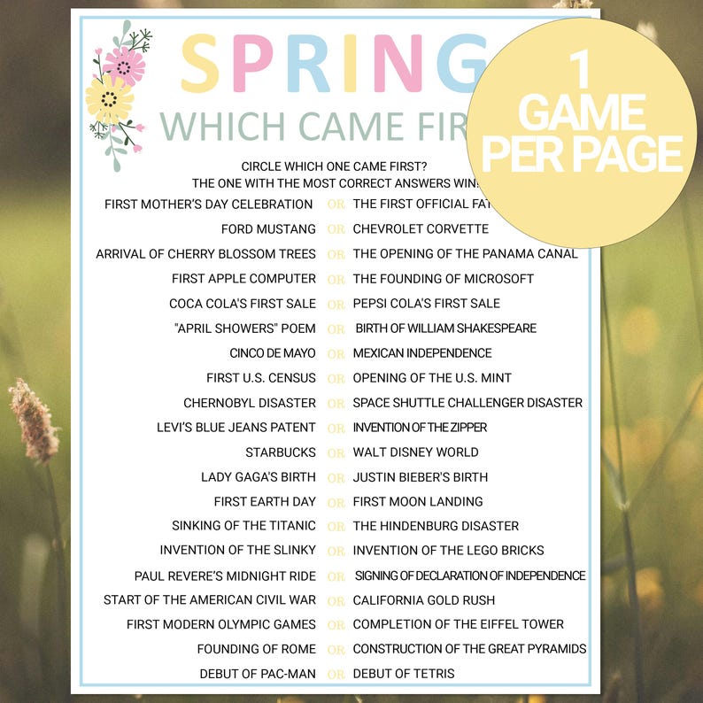 Spring Which Came First Game | Printable Spring Trivia Game | Family ...
