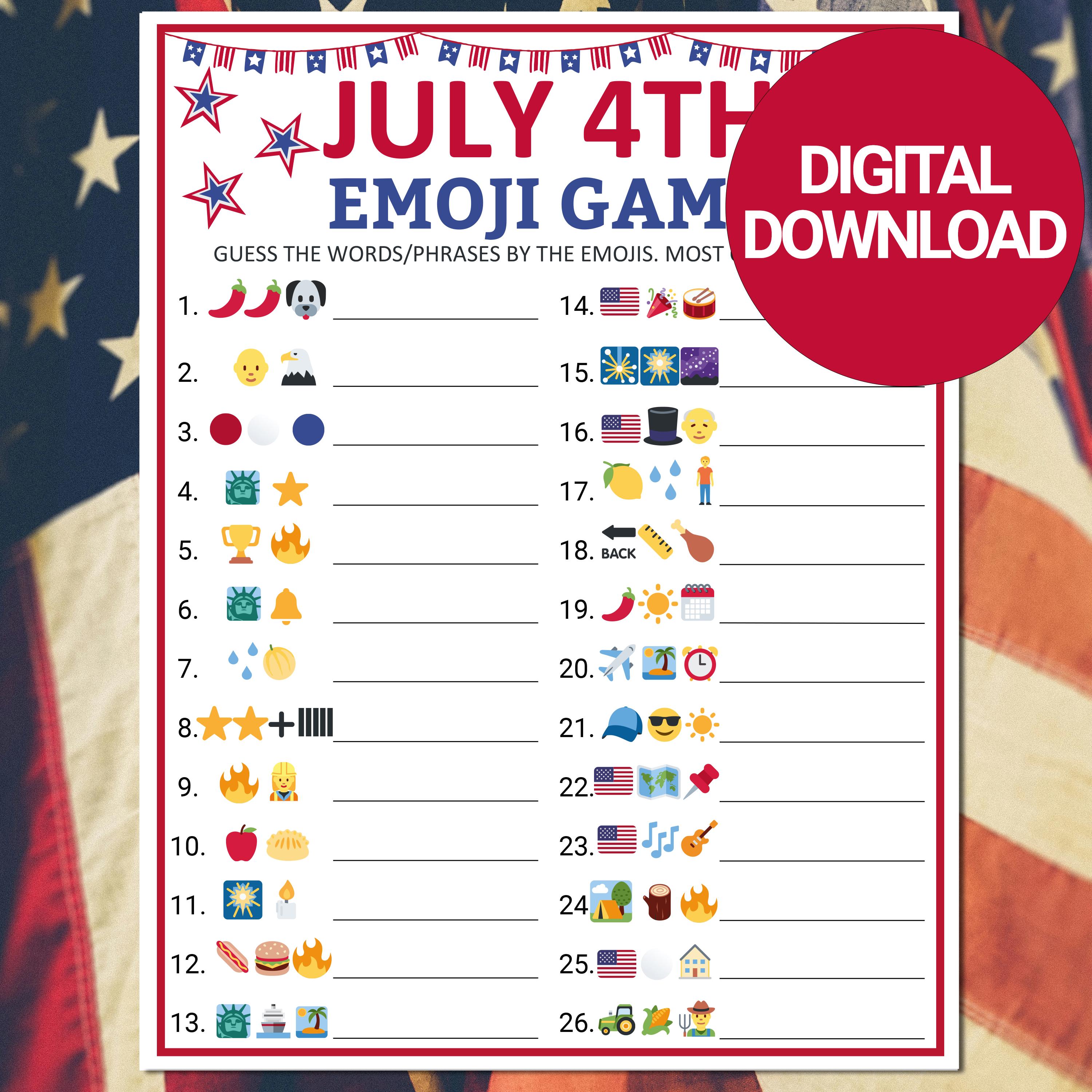 4th of July Emoji Game | Printable Independence Day Emoji Pictionary ...