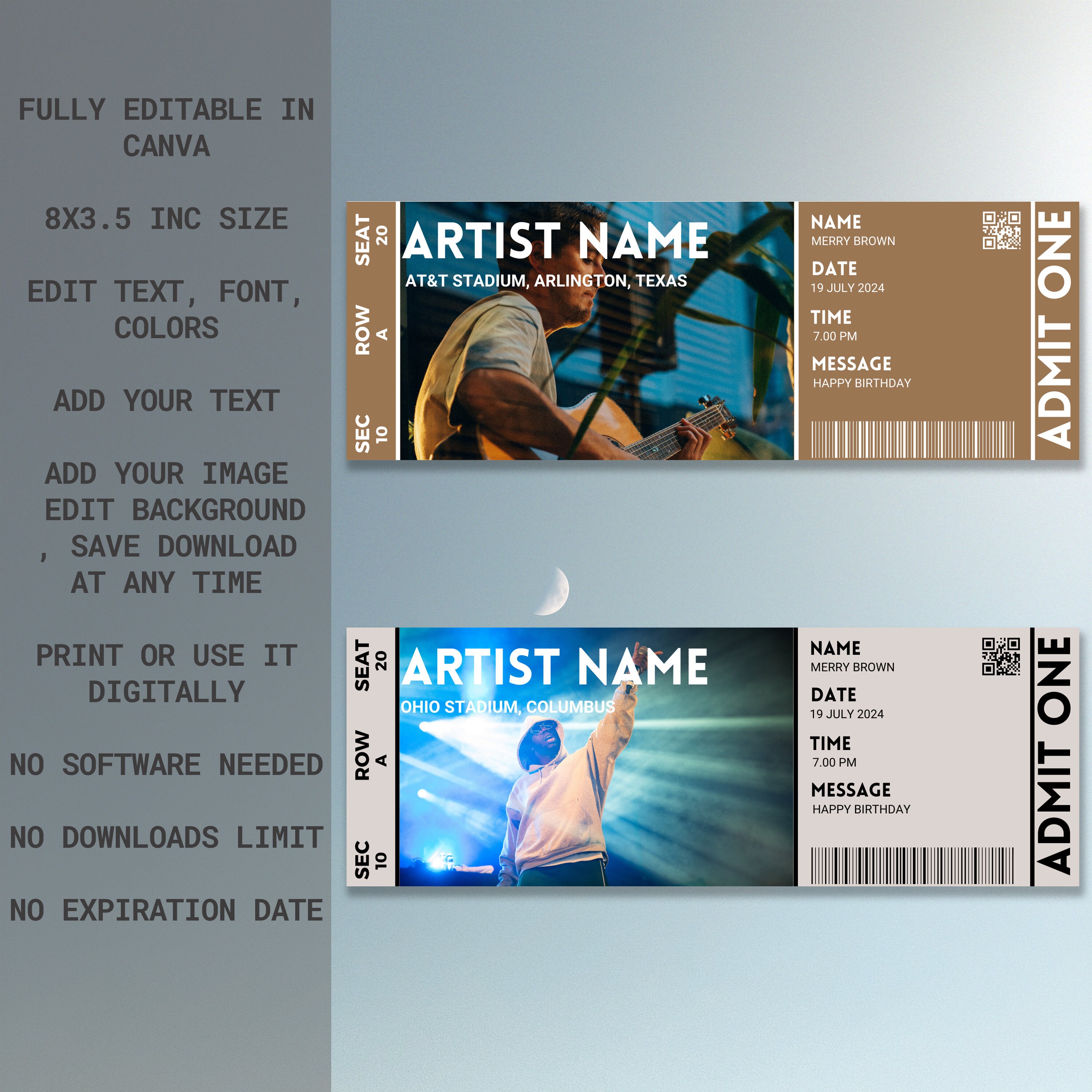 Editable Concert Ticket Template Custom Concert Ticket Personalized ...