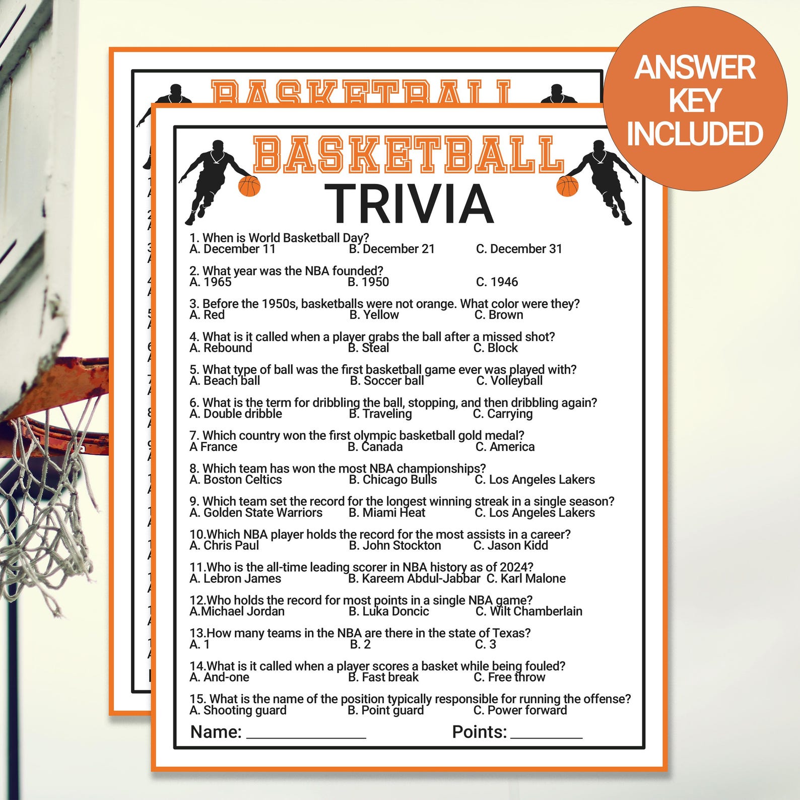 Basketball Trivia Game | Printable Basketball Party Game | Fun ...