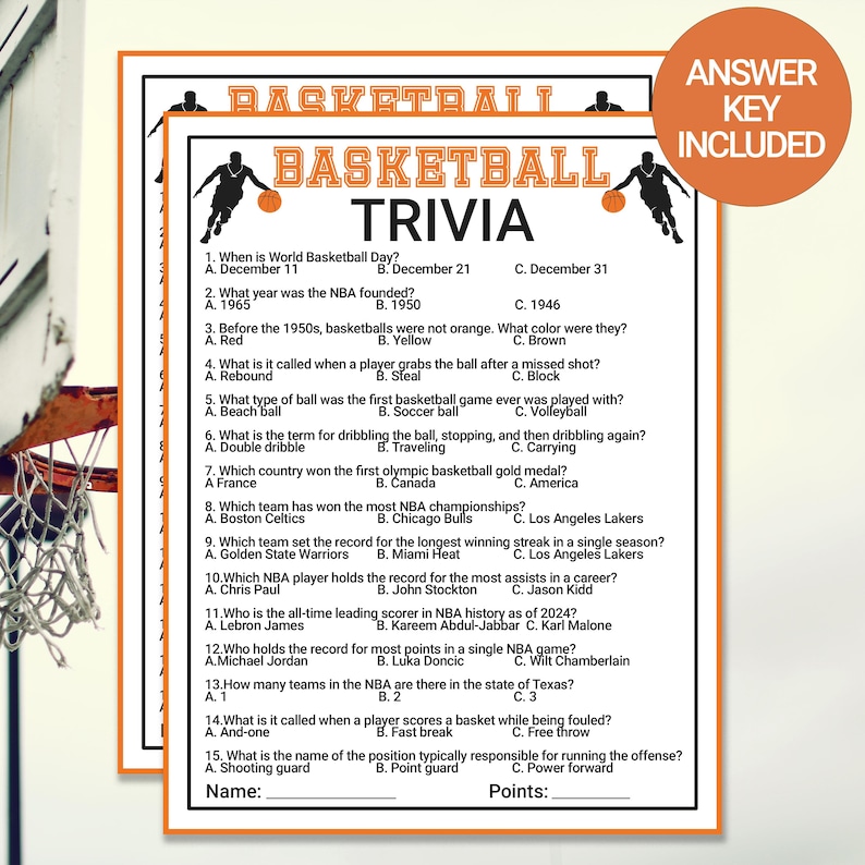 Basketball Trivia Game | Printable Basketball Party Game | Fun ...