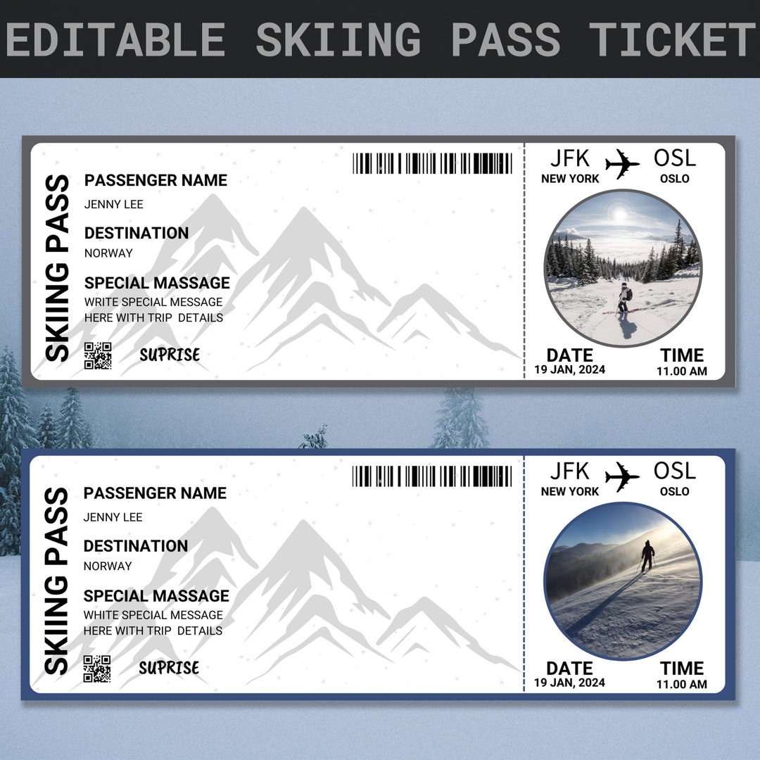 Editable Skiing Pass Ticket Template | Skiing Pass Ticket | Printable ...