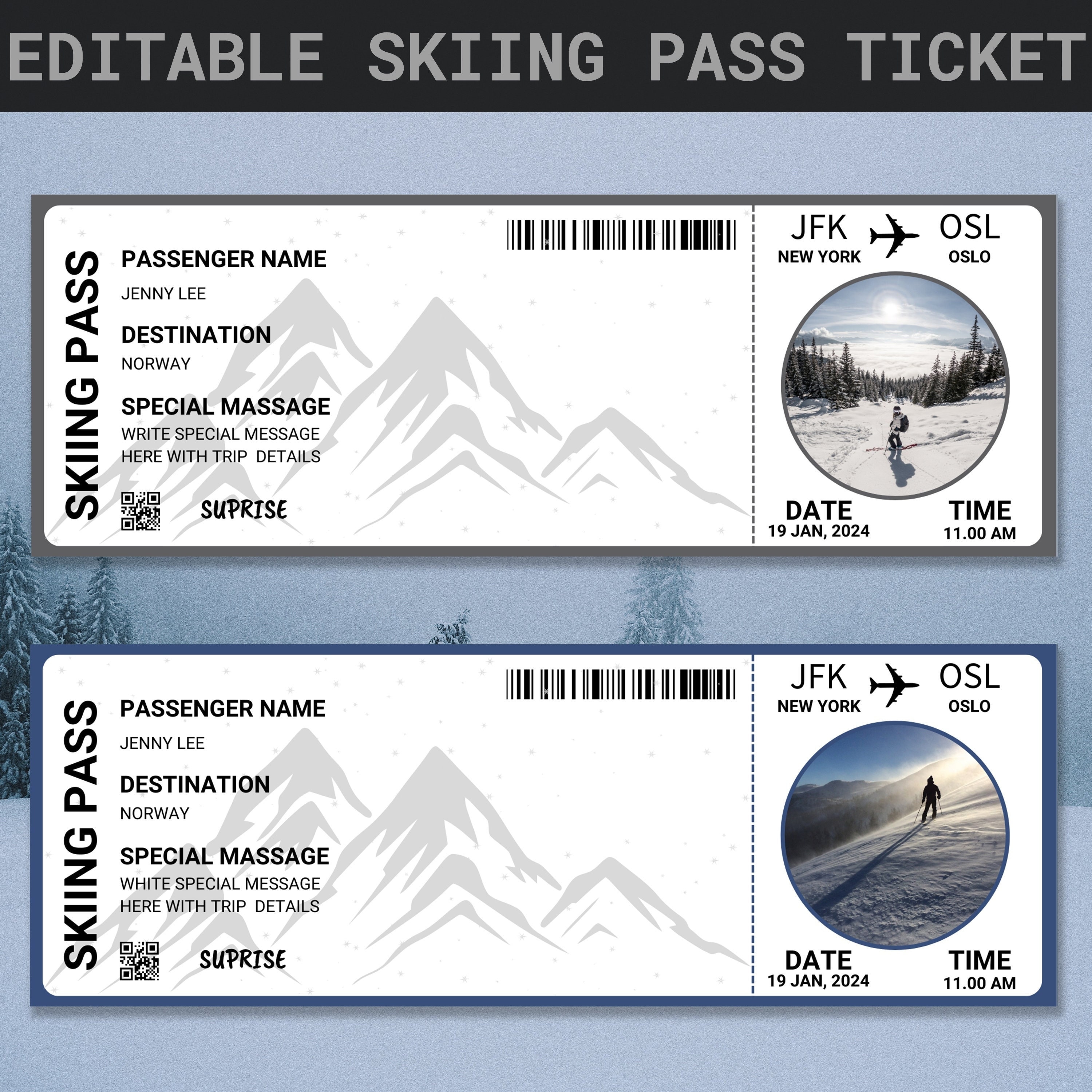 Editable Skiing Pass Ticket Template | Skiing Pass Ticket | Printable ...