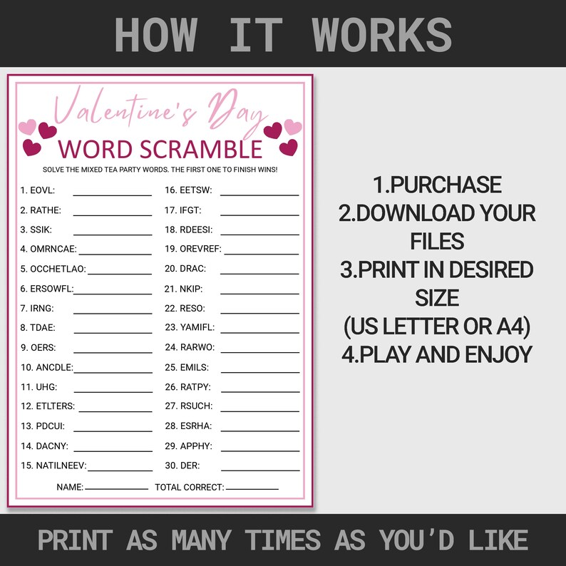 Valentine's Day Word Scramble Game | Printable Valentine's Day Game ...