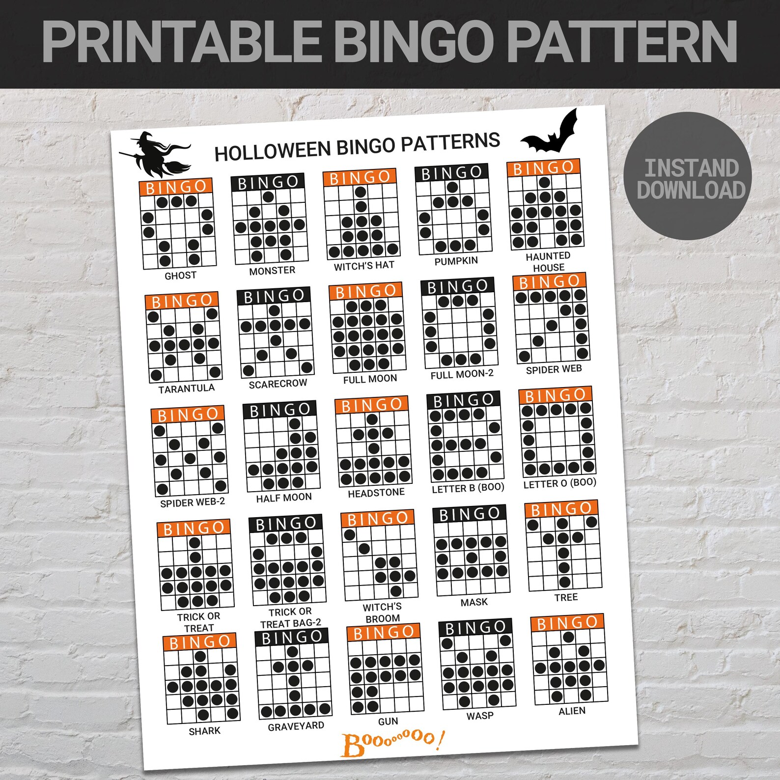 Halloween Bingo Patterns | Printable Halloween Bingo Party Game | 50 ...