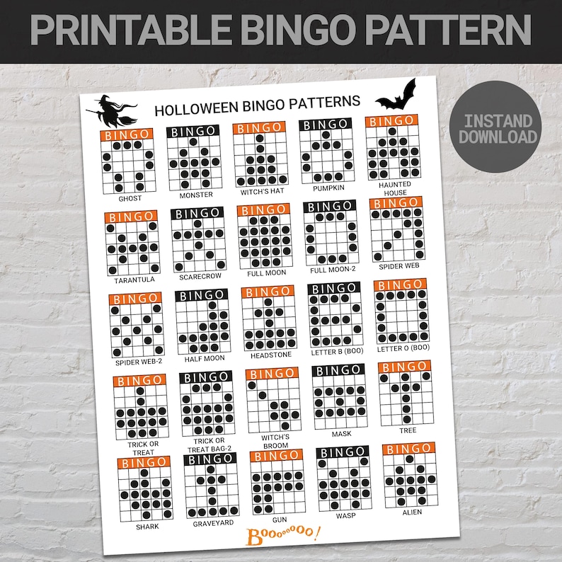Halloween Bingo Patterns | Printable Halloween Bingo Party Game | 50 ...