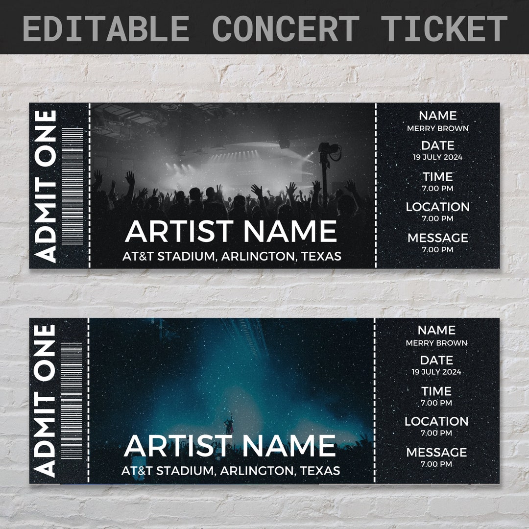 Editable Concert Ticket Template Custom Concert Ticket Personalized Event Ticket Custom Concert ...